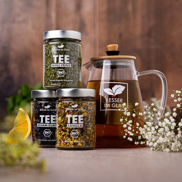 Besser im Glas - Omis Bio Teesorten mit Teekanne, Schwarztee, Minztee ...