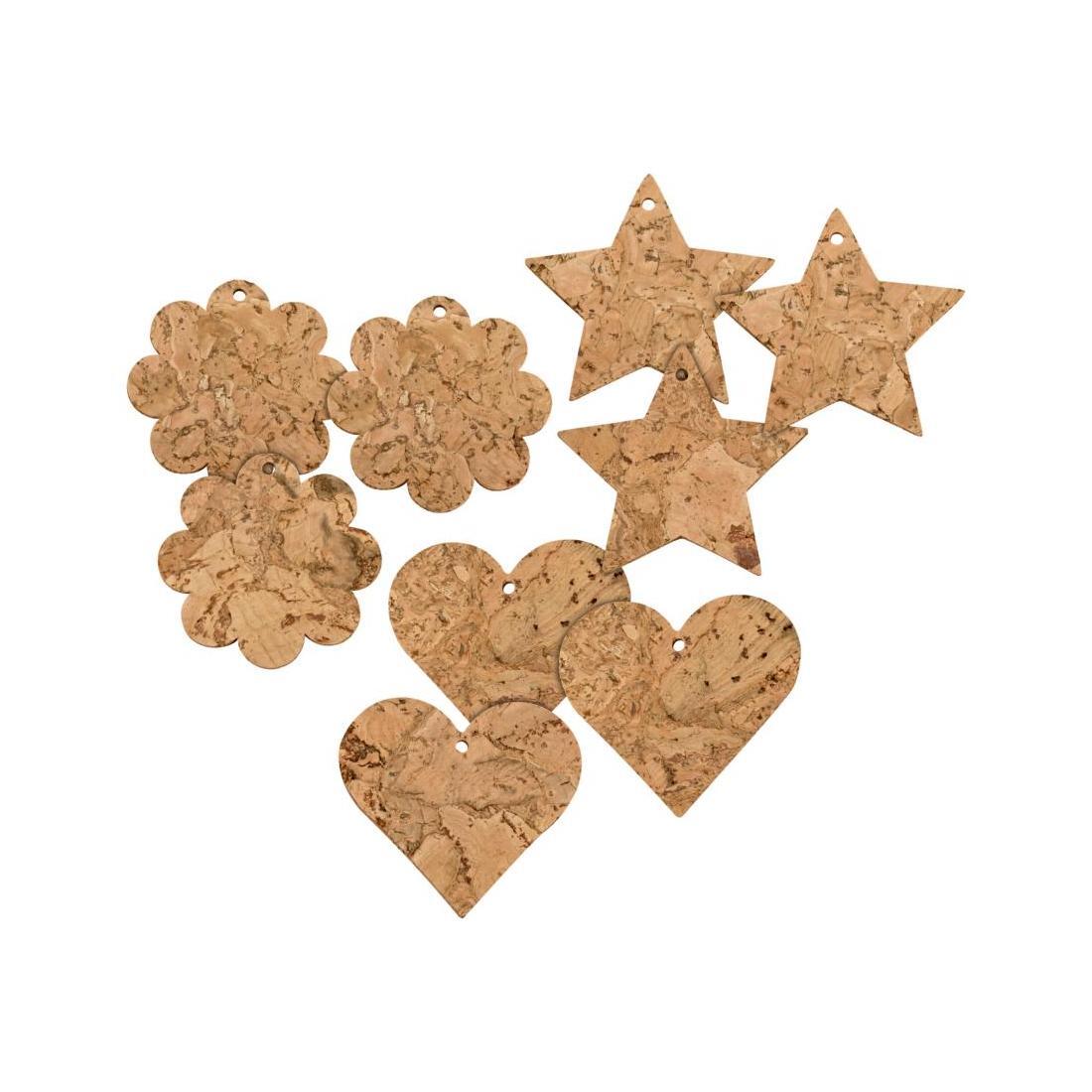 Kork-Deko - Korkanhänger: Herz, Stern und Blume als 9er-Bastel-Set ...