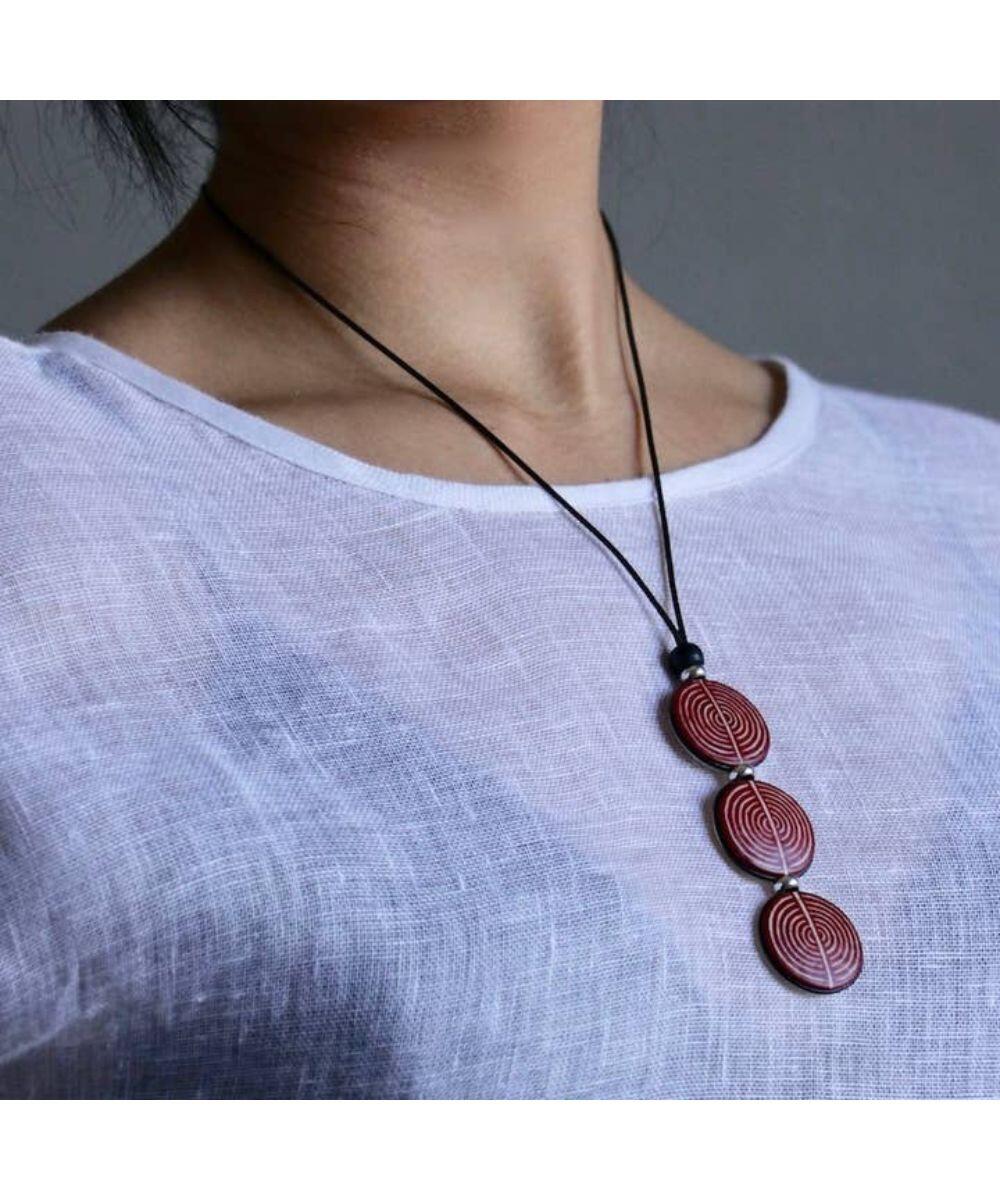 Mambu Design - Upcycling Halskette - Triple Linear Circles Red - Women ...